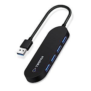 TWOPAN 4-Port USB 3.0 Hub, Ultra Slim USB Multiport Adapter for Laptop, Desktop, Mac, Surface Pro, XPS, Mouse, Keyboard, Flash Drive, U Disk, Printer - Plug and Play, High-Speed Data Transfer