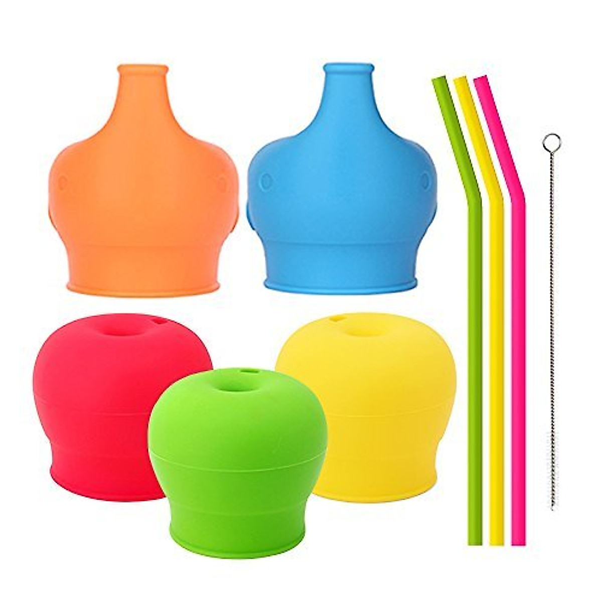 TOUGS Silicone Sippy Straw Cup Lids for Toddlers Babies (5 Pack) - Reusable, Spill-Proof, Durable - Stretches to Cover Tumblers, Yeti Rambler, Mason Jars, Cups and Mugs (Silicone Sippy Cup lids)
