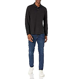 Amazon Essentials Men's Regular-Fit Long-Sleeve Pique Polo, Black, Large