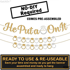 KatchOn, He Put a Ring On It Banner - 10 Feet, No DIY | Gold and Silver Engagement Party Decorations | He Put A Ring On It Sign for Bachelorette Party Decorations, Bridal Shower Decorations