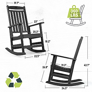 FUNBERRY Outdoor Rocking Chairs Set of 2, HDPE All Weather Poly Lumber Rocker, High Back Patio Rockers Easy Assembly