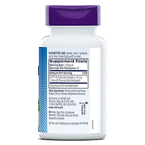 Natrol Mood & Stress 5-HTP 50mg, Dietary Supplement Helps Support a Balanced Mood, 45 Capsules, 11-45 Day Supply