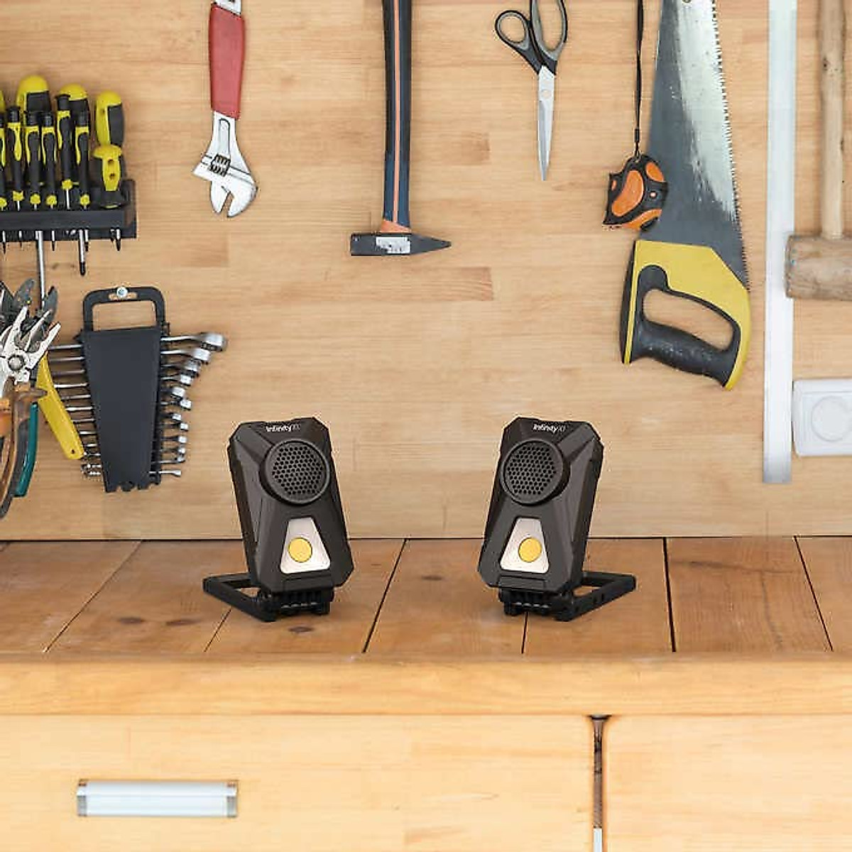 Infinity X1 Stereo, Wireless, Rechargeable 700 Lumens Worklight with Bluetooth Speakers 2-Pack