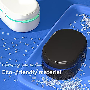 Denture Bath Box And Denture Brush Denture&Retainer Set, Denture Case with Mirror (Black)