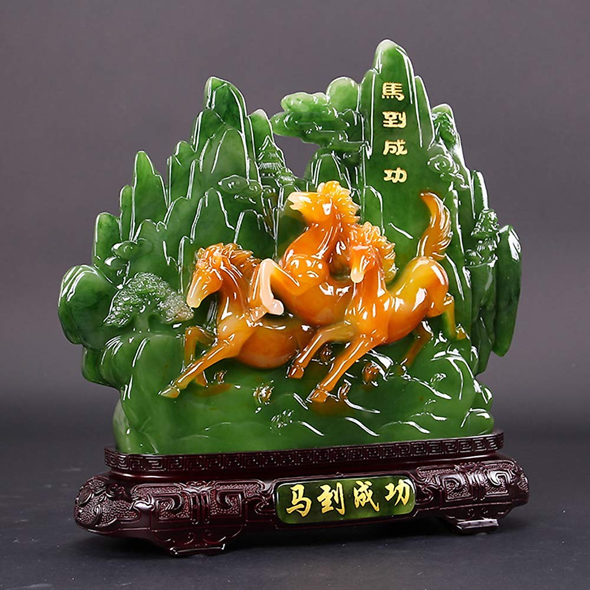 Statue Stunning Home Garden Ornament Sculpture Decoration Feng Shui Polyresin Horse on Statue Resin Crafts Chinese Zodiac Statue Decoration, Imitation Jade Statue Horse Symbol of Success Fortune Home