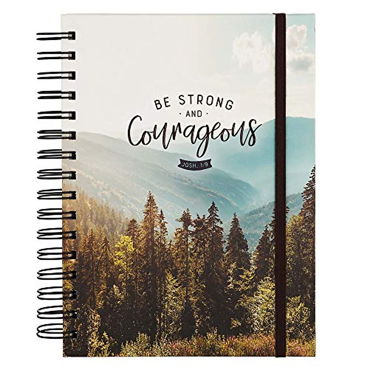 Christian Art Gifts Hardcover Journal, Be Strong and Courageous Jsohua 1:9 Bible Verse, Scenic Mountain Inspirational Wire Bound Spiral Notebook Elastic Closure Lined Pages w/Scripture, 7 x 8.5