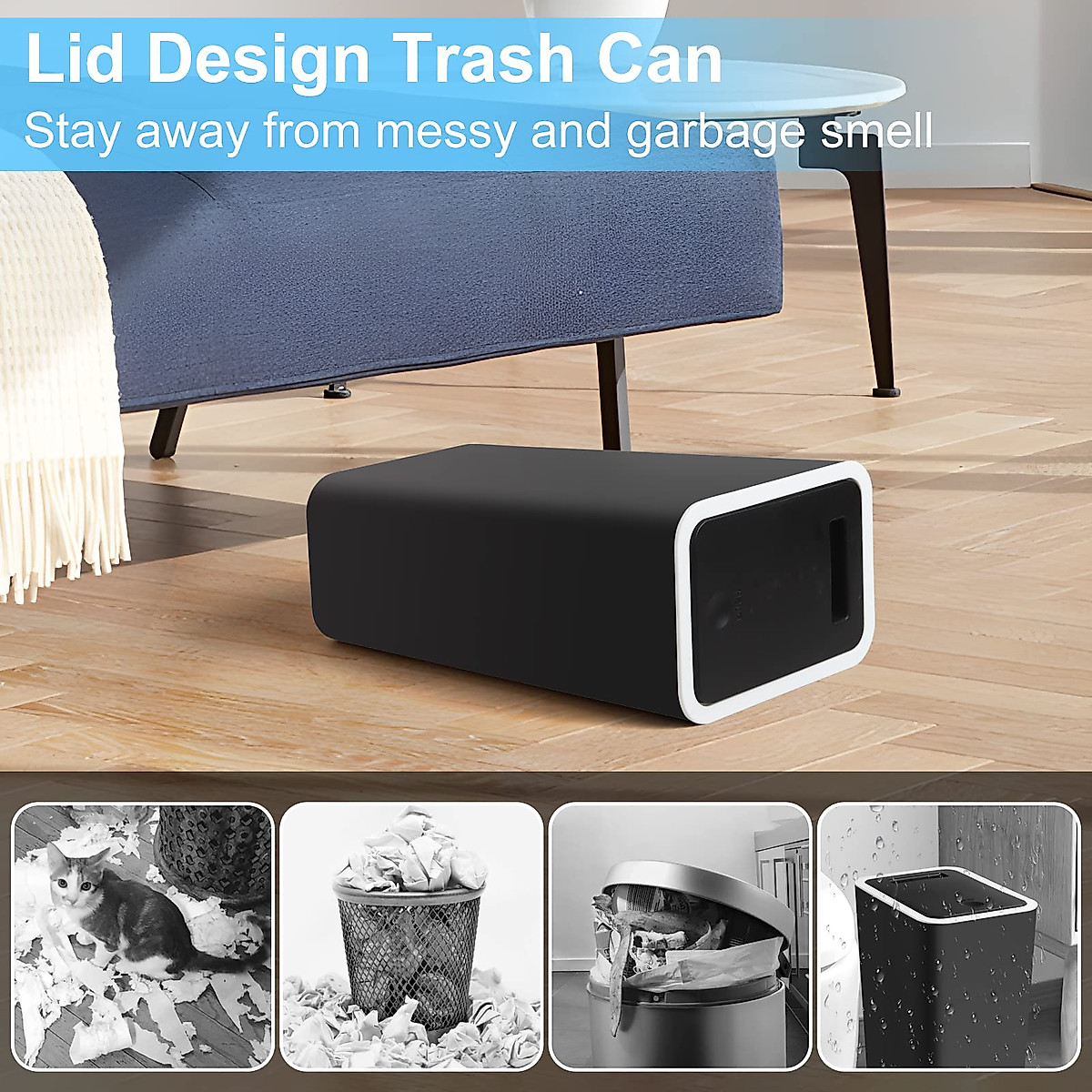 Anzoymx Bathroom Trash Cans with Lids 2 Pack Kitchen Garbage Can 4 Gallons with Pop Up Lid,Small Narrow Waste Basket Dog Proof for Bathroom Kitchen Bedroom Living Room and Office(15L,Black)