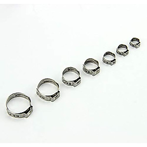 Leberna 115 Pcs 304 Stainless Steel Stepless Single Ear 7-29mm Hose Clamps with Pincers Crimper Tool Kit | Securing Pipe Hoses Automotive | Cinch Rings Pinch Clamp, Crimp Clamp Assortment PEX Crimping