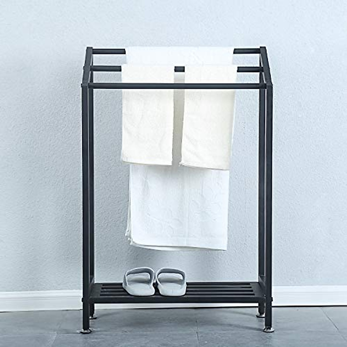 Industrial Metal Free Standing Towel Rack,3 Tier Metal Towel Bar Stand with Shelf for Bathroom,Indoor/Outdoor,Blcak