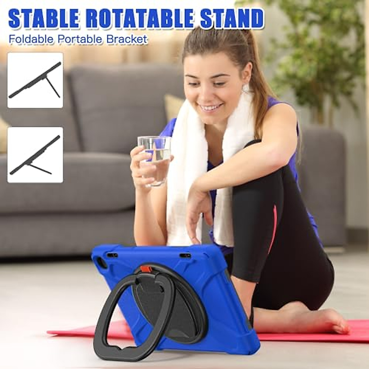 Tablet Case Cover Shockproof Rugged TPU Case Compatible with Kindle Fire HD 8 Tablet and Fire HD 8 Plus Tablet (12th Generation, 2022 Release), Shoulder Strap with Rotating Handle