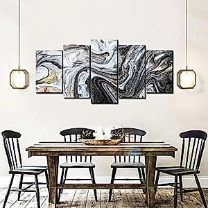 Abstract Canvas Wall Art, Black and Gold Office Wall Decor 5 Piece Set 60"W x 32"H, Large Modern Minimalist Grey Fluid Marble Texture Pictures Painting Artwork for Living Room Bedroom Home Decorations