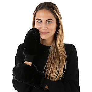 Funky Junque Mittens Women's Faux Fur Warm Fuzzy Soft Fingerless Gloves - Black