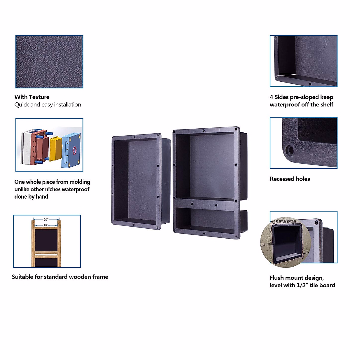 Shower Niche Recessed Shower Shelves, ABS Plastic Bathroom Shower Cube 32×20 inches, with Texture