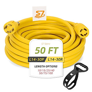 30 Amp Generator Cord, 50-Foot Nema L14-30P/L L14-30R, 125/250-Volt 7500 Watt Heavy Duty Locking Power Cord with UL Listed