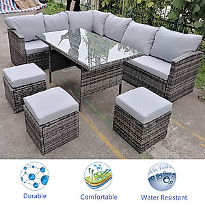 TECOSARA Patio Cushion Covers Set for 7 Pcs Sectional Rattan Sofa , Outdoor Cushion Covers for Seat and Back, Water Repellent Outside Cushion Covers Replacement