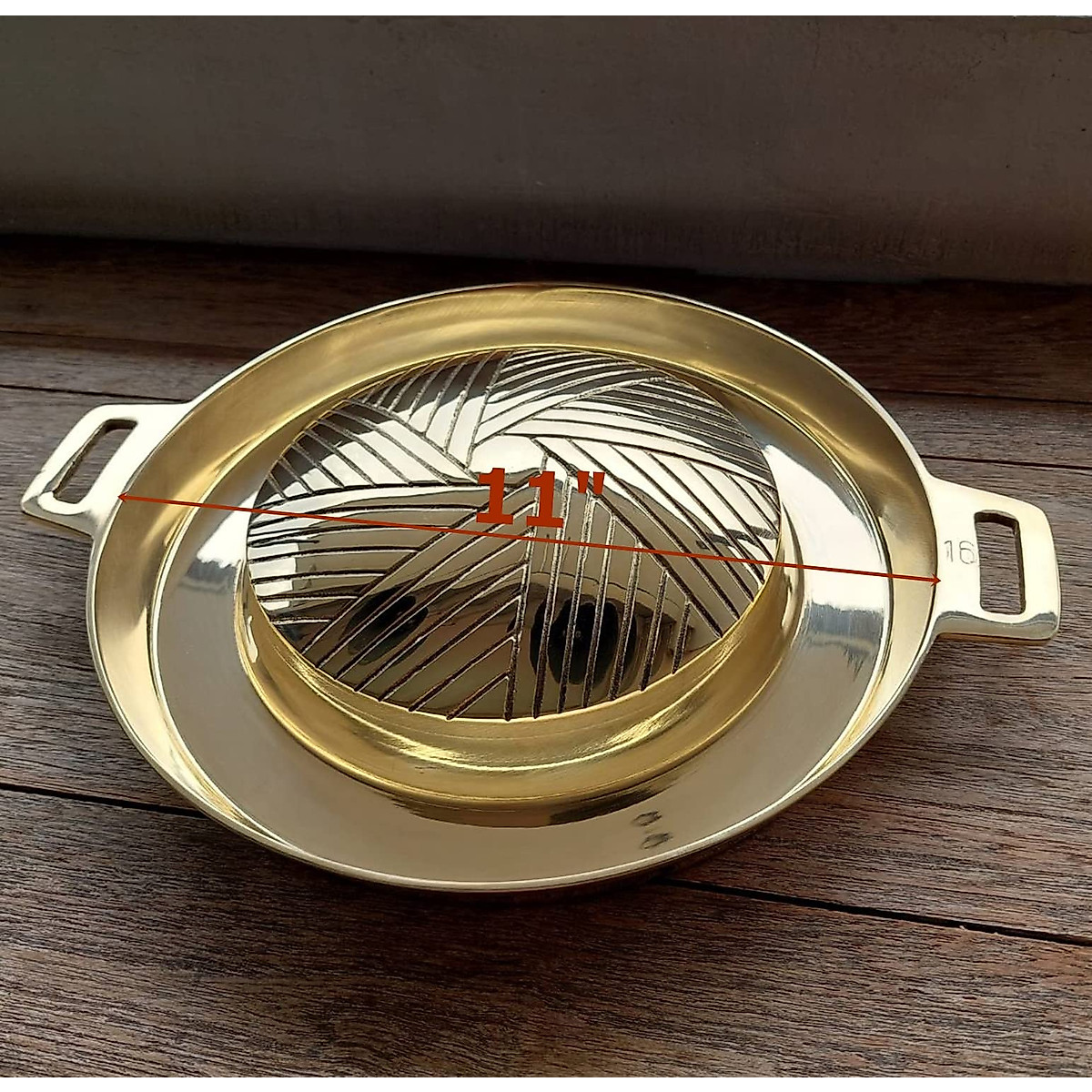 CoziNest Mookata Brass Grill Pan Thai Korean Japanese Style BBQ Grill Steak Hot Pan Nonstick Indoor/Outdoor Cooking 11in.