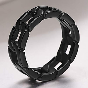 Mens Ring Cuban Link Rings Cool Stainless Steel Mens Chunky Black Ring