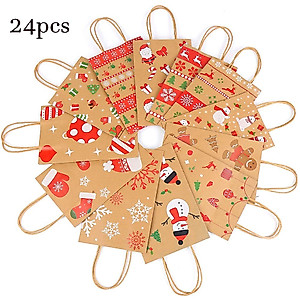 CCINEE Christmas Kraft Gift Bags,Xmas Assorted Paper Bags Bulk with Handles for Party Supplies,Pack of 24