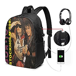 Bon Rock Band Jovi Travel Laptop Backpack, Business Anti Theft Durable Backpack With USB Charging/Headphone Port Daypack College School Computer Bag Gifts for Men & Women Fits 17x 12 x 6.5 Inch Bookbag