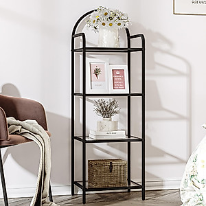 Hzuaneri Bookcase Bookshelf, Tempered Glass Bookshelves, Slim Shelving Unit for Bedroom, Bathroom, Home Office, Steel Frame, 4 Tier Black BC04001B