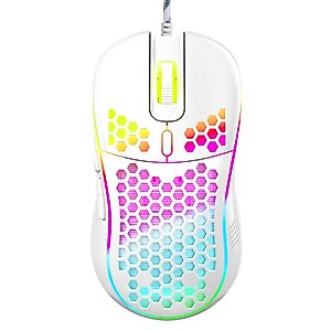 LETGOALL Lightweight Honeycomb Gaming Mouse, High Precision 7200DPI Optical Sensor, RGB Backlight, Wired, Ergonomic USB Computer Mouse for PC, Mac, Laptop (White)
