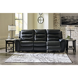 Signature Design by Ashley Warlin Modern Faux Leather Tufted Power Reclining Sofa with Adjustable Headrest, Black