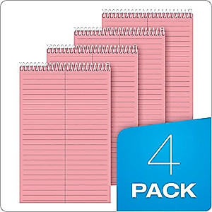 TOPS Prism Steno Books, 6" x 9", Gregg Rule, Pink Paper, Perforated, 80 Sheets, 4 Pack (80254)