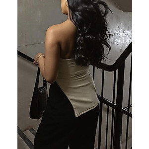 Lauweion Women's Strapless Side Zipper Tube Top Sexy Off The Shoulder Stretch Going Out Bandeau Tank Apricot