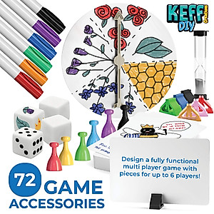 KEFF Make Your Own Board Game Set - DIY Blank Game Board Kit with Game Pieces, Blank Cards, Dice, Spinner, Pawns & More - Fun Family Board Games for Kids & Adults