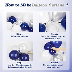 Blue and Silver Balloon Garland Arch Kit, Blue and White Balloons with confetti balloons for Graduation Baby Shower Prom Wedding Birthday Party Decorations