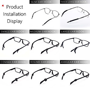 Glasses Ear Grip Eyeglass Ear Cushion Ear Hooks for Glasses Behind The Ear Keep Glasses from Slipping Temple Tips Sleeve Retainer Silicone Anti-Slip Holder Black and White (8 Types)
