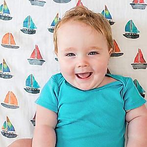 Lulujo Baby 100% Cotton Muslin Swaddle Blanket, 47 x 47-Inches, Sailboat