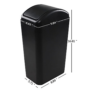 Vababa 3 Gallon Black Plastic Swing Top Trash Can, Small Slim Garbage Bin with Swing Lid