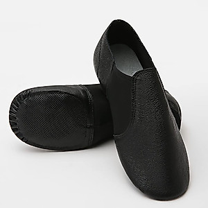 Women Leather Jazz Dance Dhoes Girls Dancing Ankle Boots Slip On Jazz Shoe（Black，US 7.5）