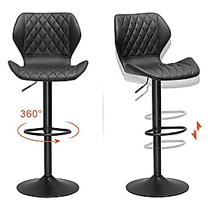 DICTAC Leather Bar Stools Set of 2 Black Adjustable Height Bar Chairs Pair Swivel Barstools Breakfast Bar Stools for Kitchen Island Counter Stool Capacity 400 lbs, Retro Black