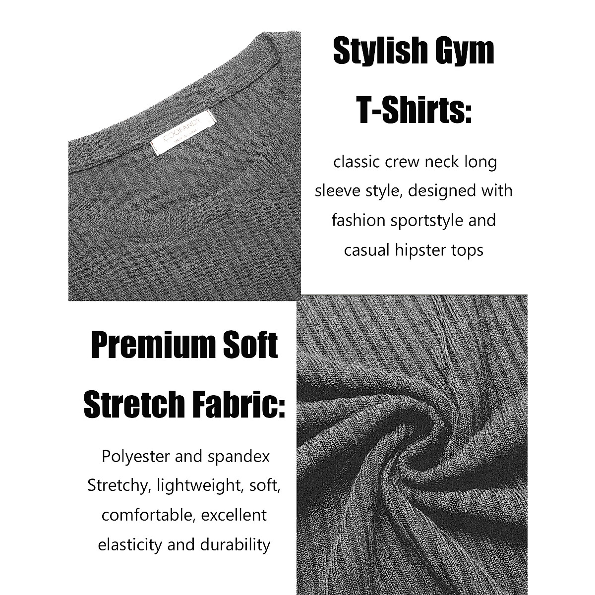 COOFANDY Men's 2 Pack Gym Muscle Shirt Long Sleeve Stretch Ribbed Workout Tee Bodybuilding Hiking Running Training Fitness Tops (Wine Red/Dark Grey, XL)