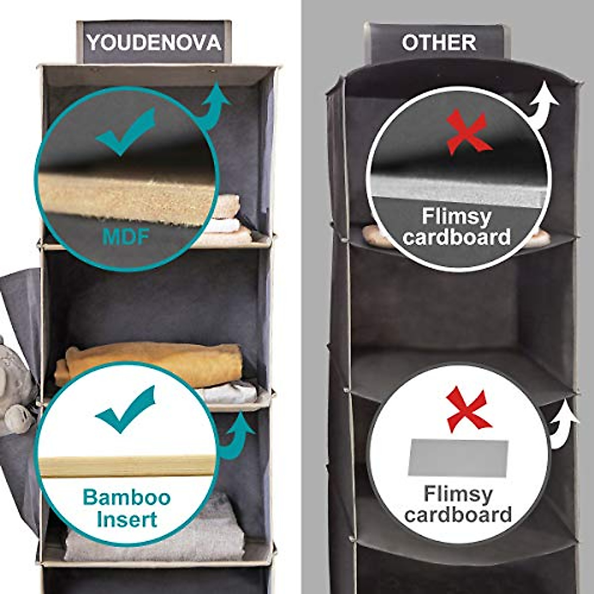 YOUDENOVA Hanging Closet Organizers and Storage, 6-Shelf Closet Hanging Storage Shelves