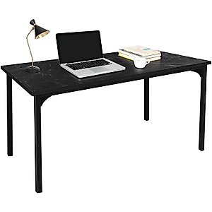 HealSmart Home Office Computer Desk, Modern Style Design with Headphone Hooks for Working, Writing and Gaming, Thickened 47 Inch, Black