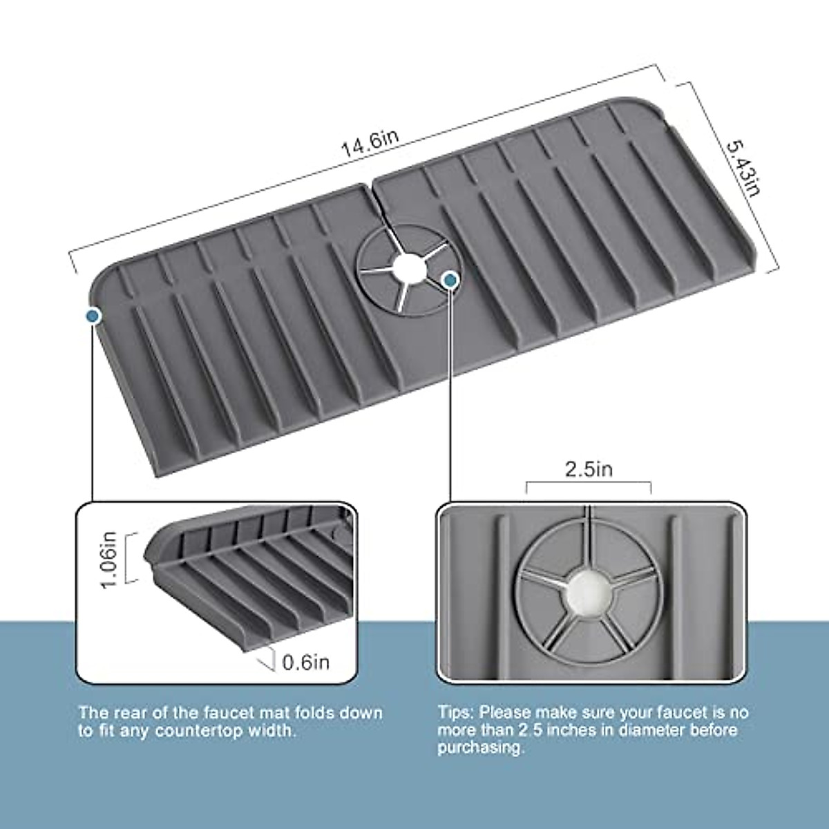 Futon.Z Silicone Faucet Handle Drip Catcher Tray, Silicone Faucet Mat, Faucet Water Catcher Mat, Silicone Sink Splash