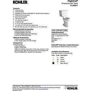 Kohler K-3493-T-0 Highline Two Piece Toilet, White