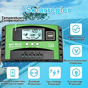 MPPT 100amp Solar Charge Controller 12V 24V Auto, MPPT Solar Controller 100A with Backlit Display Temperature Sensor 2 USB Ports, Fit for Solar Panels 12V 24V Gel Sealed Flooded and Lithium Battery