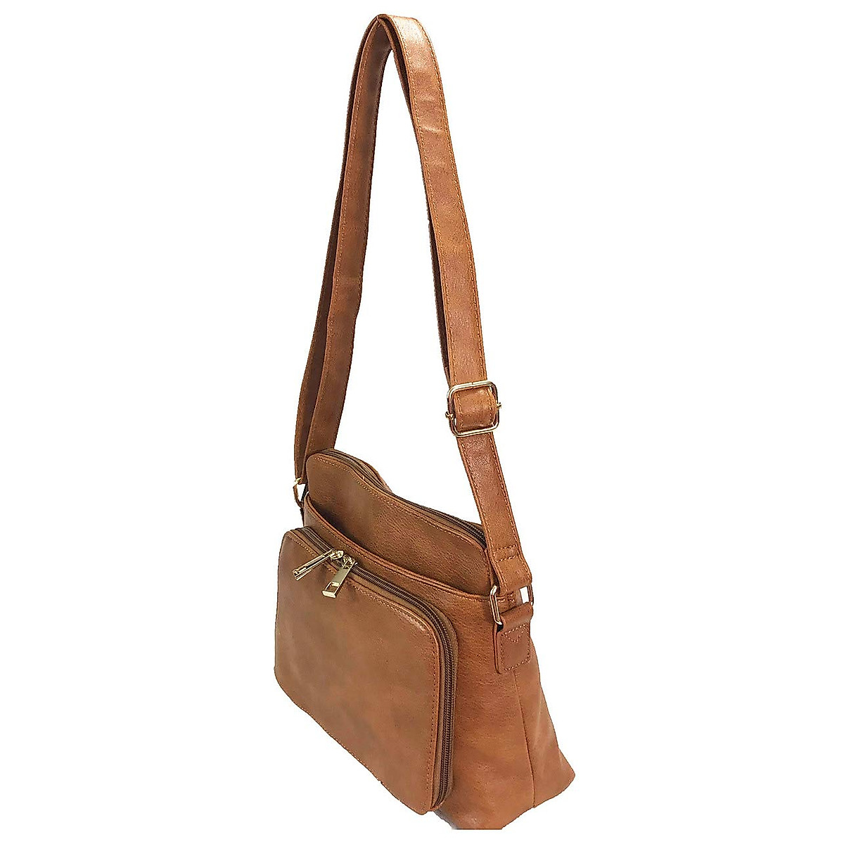 Zzfab Small Multi-pocket Faux Soft Leather Cross Body Purse with Side Organizer Brown