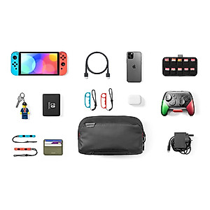 tomtoc Sling Shoulder Bag for Nintendo Switch/Switch OLED/Odin2, Removable EVA W-shaped Structure, Protective Carrying Pouch with 20 Game Cartridges Fit Pro Controller, Charger and Accessories