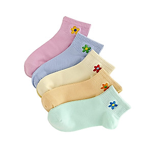 Verdusa Women's 5 Pairs Flower Embroidery Toe seamed Soft Crew Socks one-size