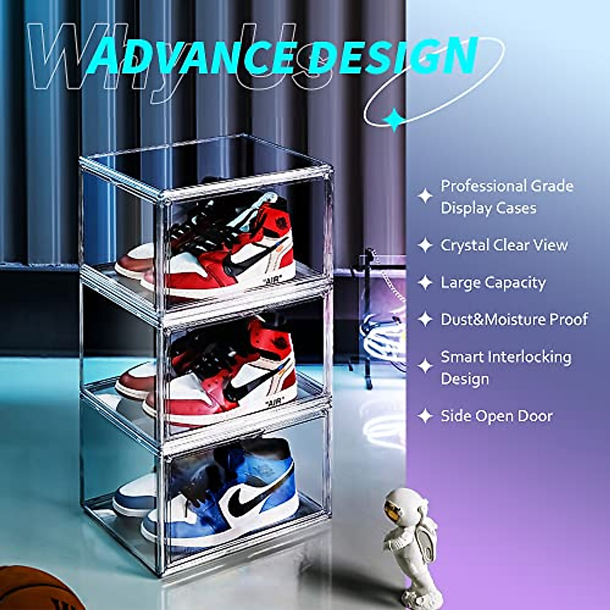 INSHA Shoe Box, 3 Pack Clear Shoe Boxes Stackable Shoe Organizers with Clear Door for SneakersPlastic Shoe Storage for US Size 12, 14.2 x 11 x 8.7 Inches