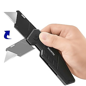 ROCKTOL Utility Knives, Folding Utility Knife with Quick-Change Blade, Box Cutter, Button Lock (1 Pack with 5 Extra Blades)