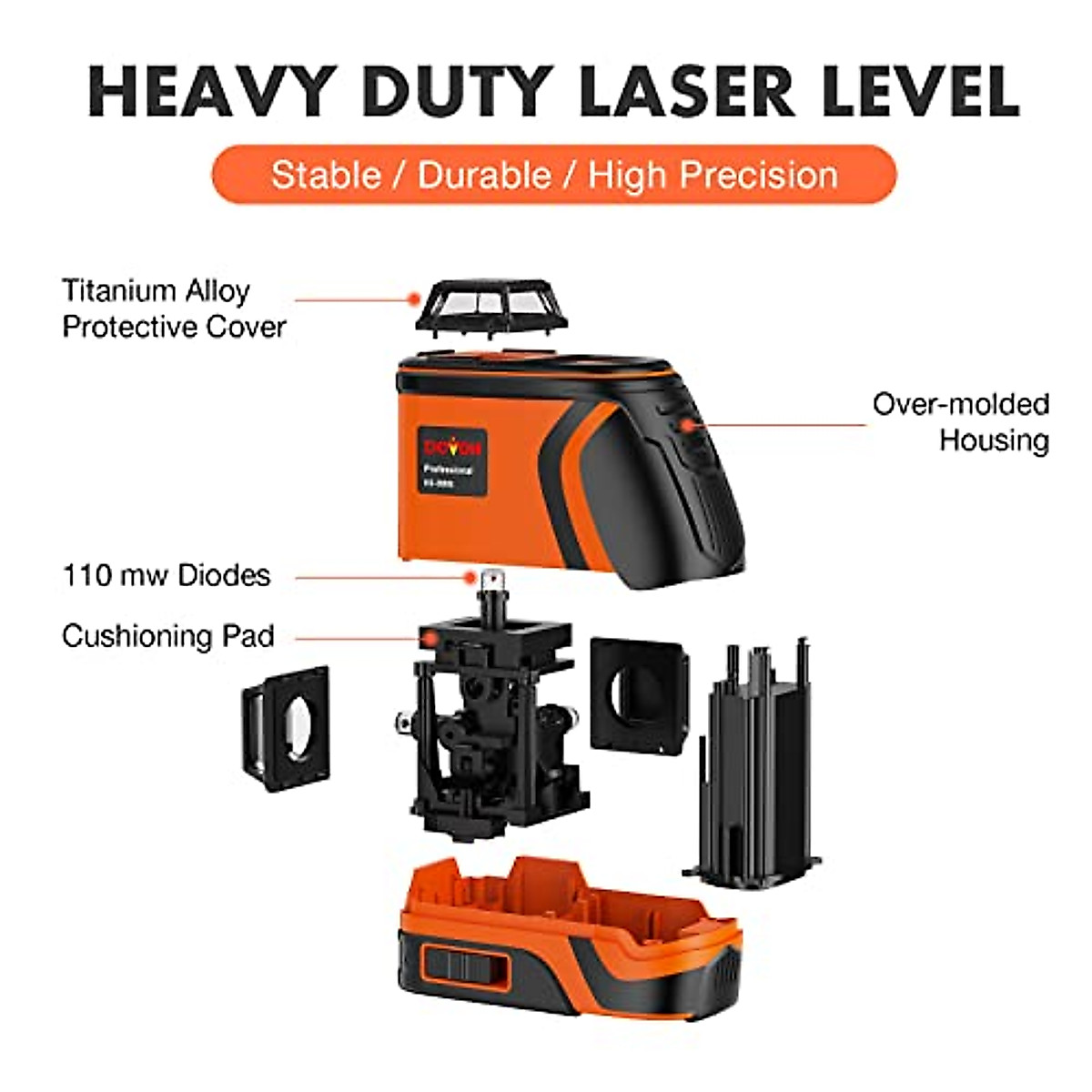 DOVOH High Visibility Laser Level Outdoor: Heavy Duty 3x360° Self Leveling Laser Levels for Construction Up To 197ft Long Range 110mw Diodes Green 12 Line Laser Leveler 3D Rechargeable, H3-360G