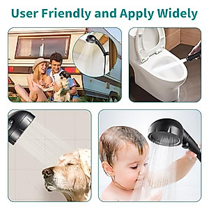 MIAOHUI Modern Handheld Shower Head with On/Off Switch, 3 Spray Settings, Removable Shower Head with Hose, Angle Adjustable Shower Bracket, Teflon Tape, Black