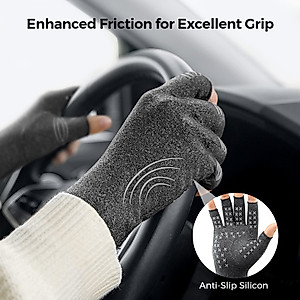 FREETOO Arthritis Gloves for Women for Pain, Strengthen Compression Gloves Grey-Black
