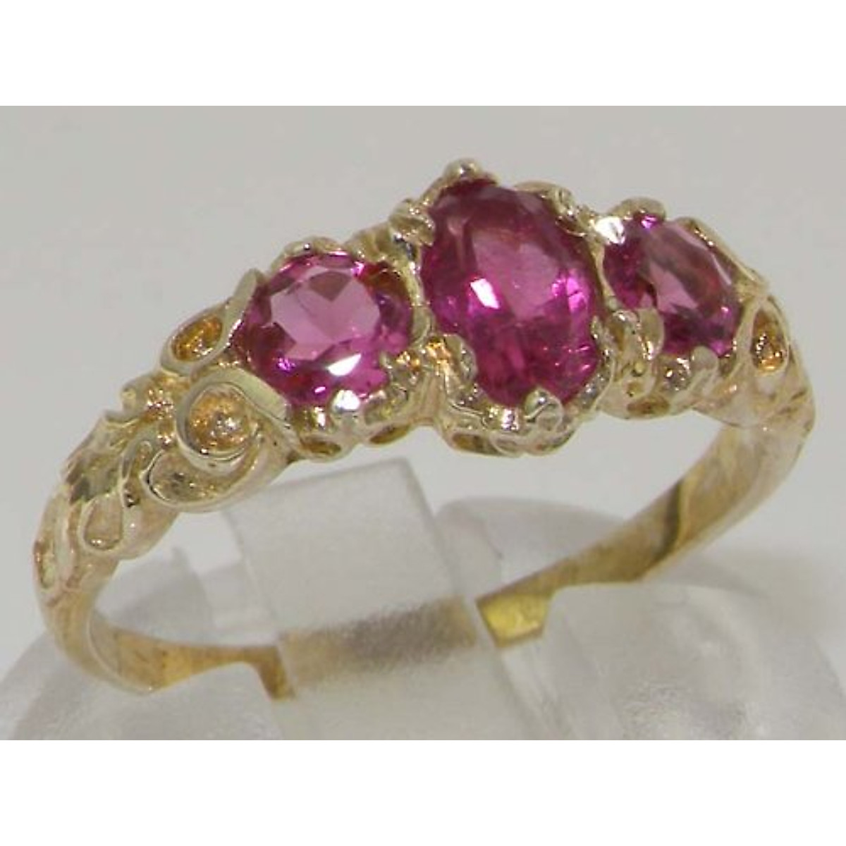 LetsBuyGold 10k Yellow Gold Natural Pink Tourmaline Womens Trilogy Ring - Size 5.75